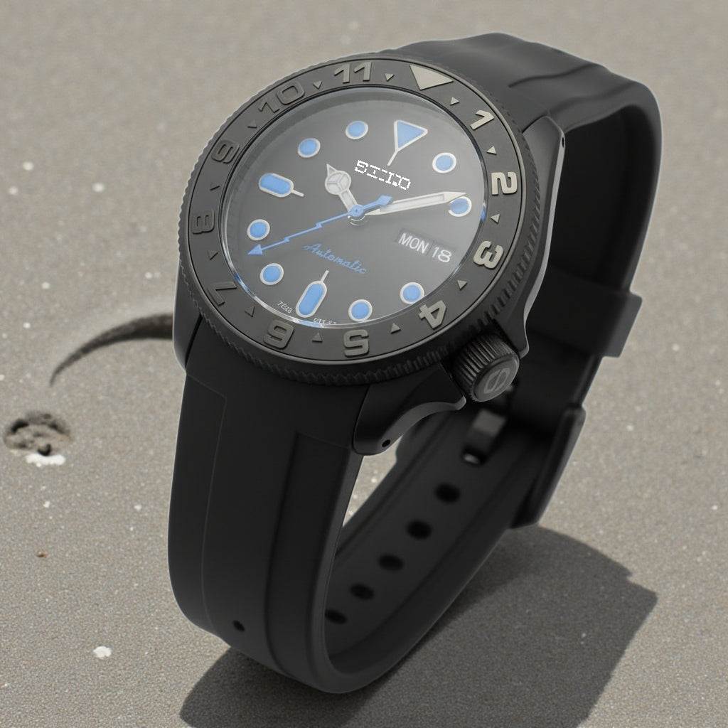 Seiko Mod Watches Yacht Diver Black Stealth Dial - Modtime – MODTIME